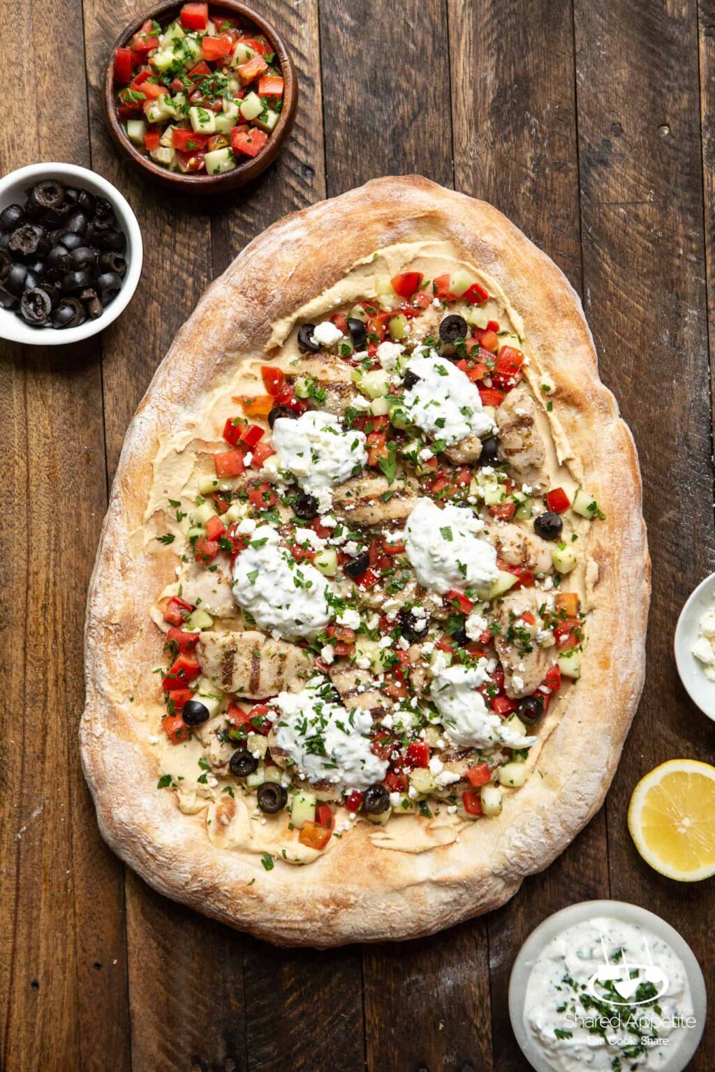 Greek Chicken Flatbread - Shared Appetite